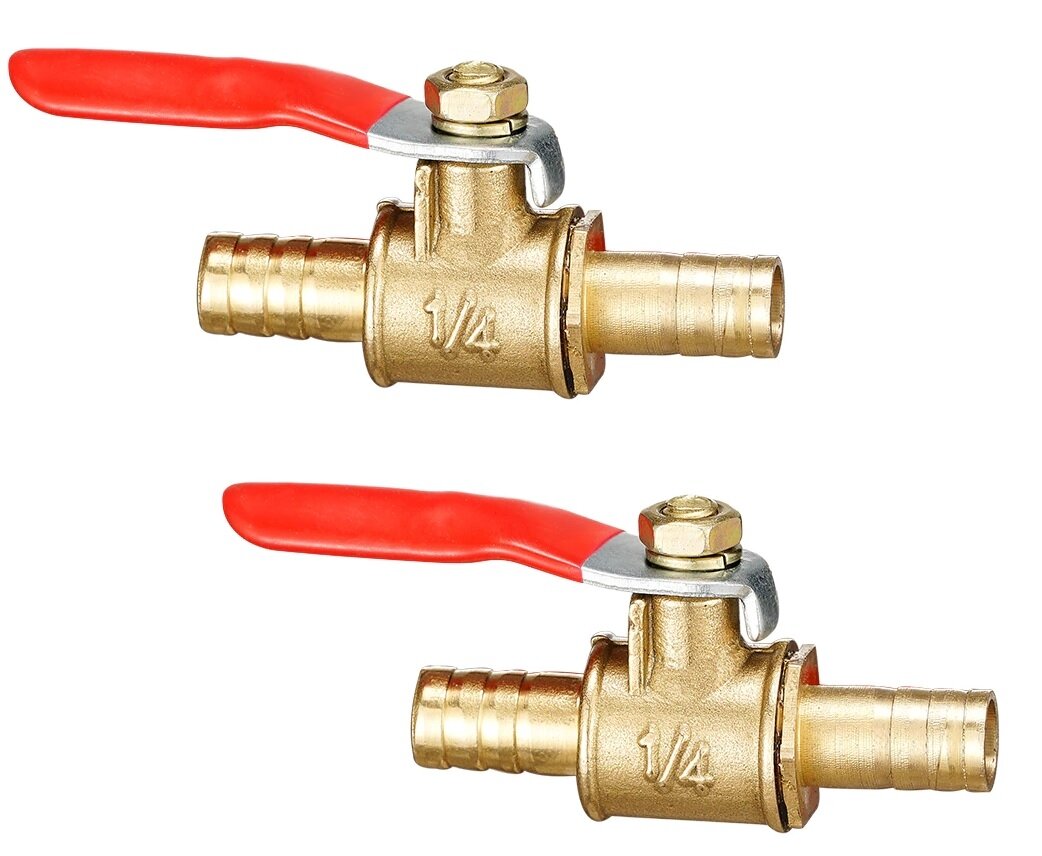 2шт 1/4 8мм Кран шаровый латунный штуцер ёлочка для гибких трубок и шлангов