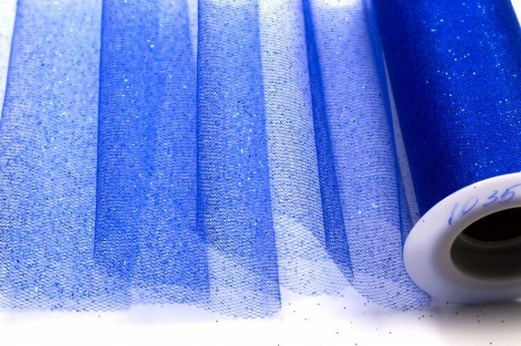 Фатин с глиттером средней жесткости, цвет кобальт, ширина 14,5см, 100% полиэстер, 1035-026, 1 метр