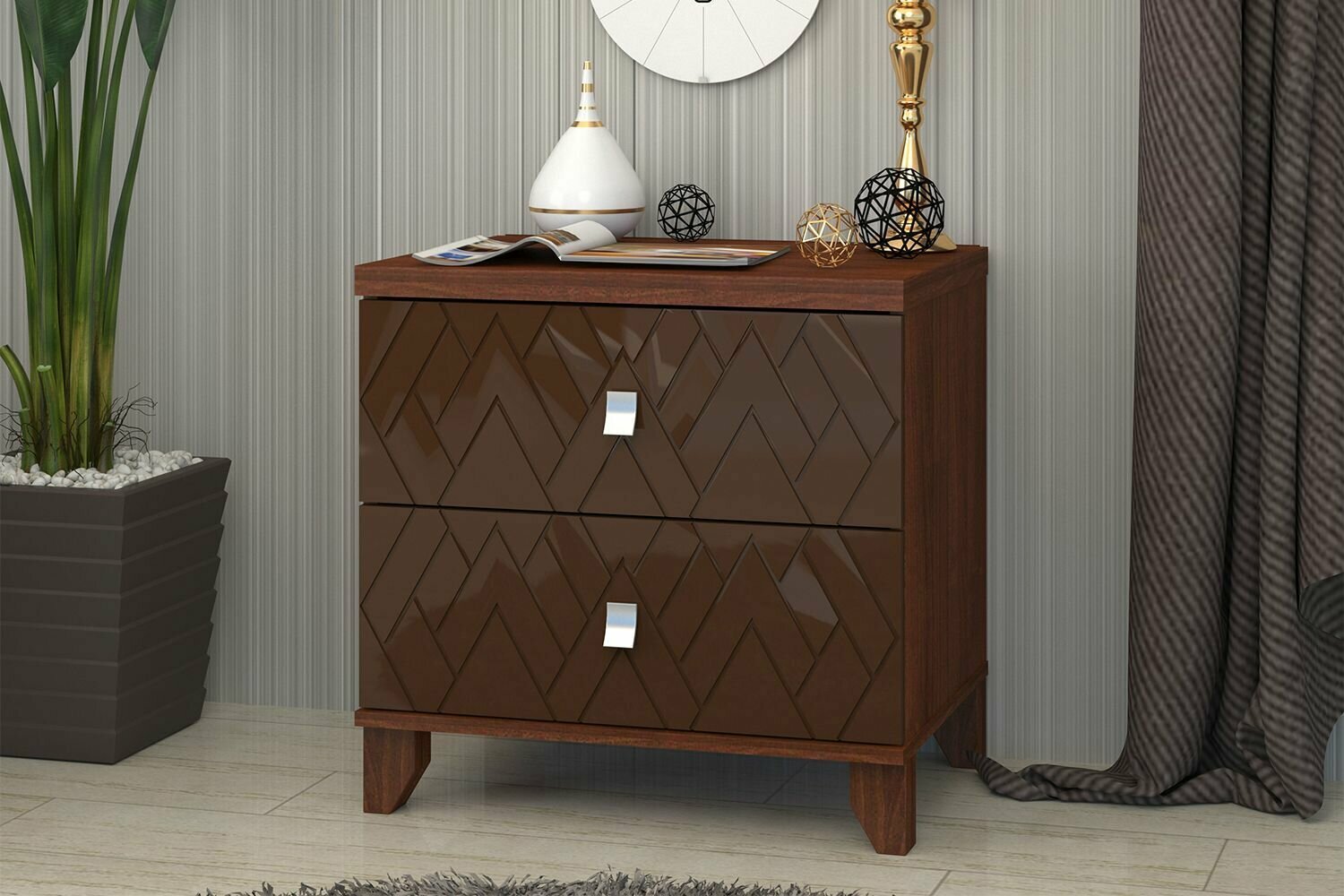 Комод Ренди 15 60х40х60 фасад МДФ с фрезеровкой Кофе DM503-6T, корпус ноче мария луиза, ножка №3