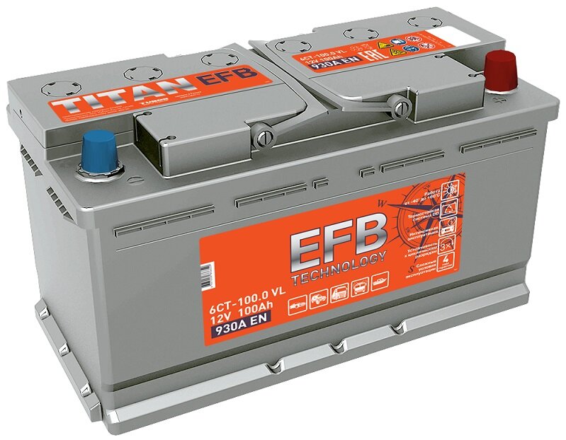 Аккумулятор автомобильный TITAN EFB 100 А/ч 930 A обр. пол. Евро авто (353x175x190)