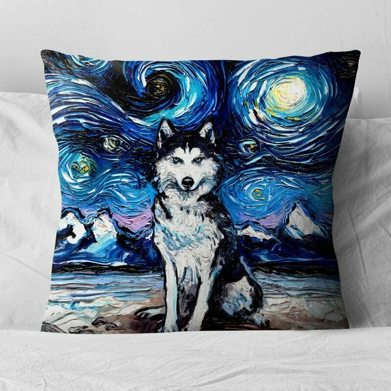 Чехол для подушки Хаски Ван Гог велюр 40х40