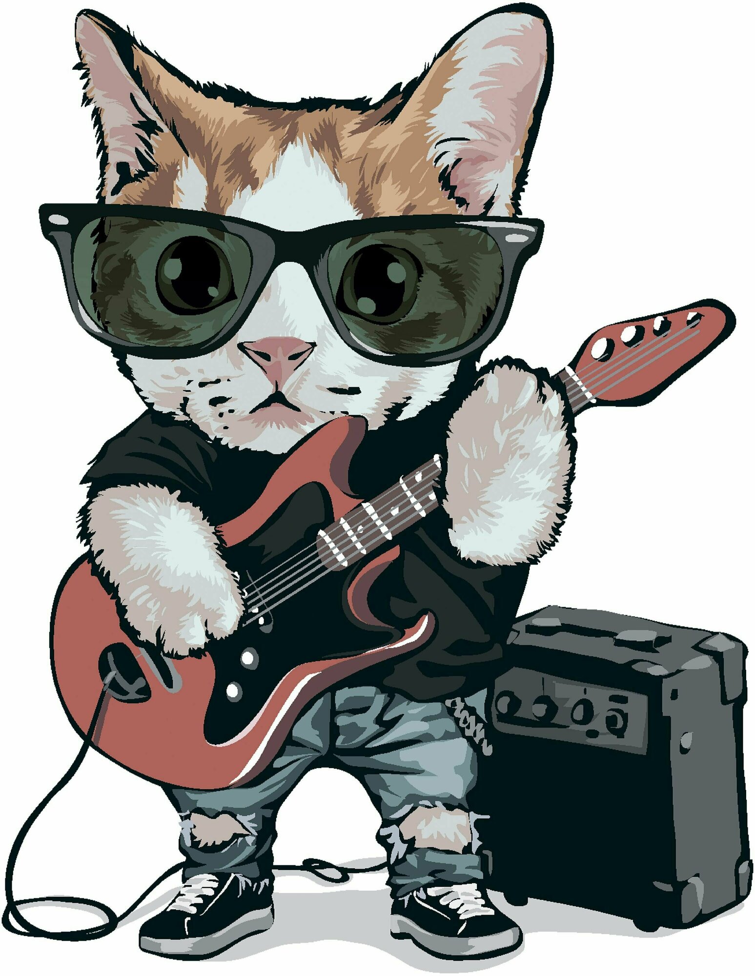 Термонаклейка для одежды "Кот с гитарой", термотрансфер, 14,5х18,5 см