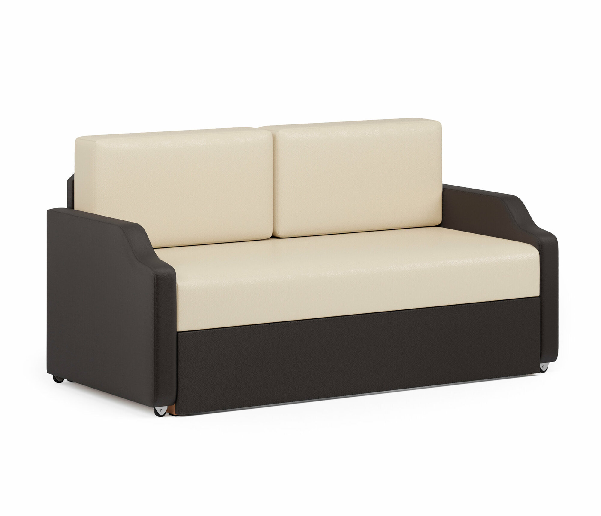 Диван Малыш раскладной механизм 148х69х66 см экокожа бежевый/коричневый
