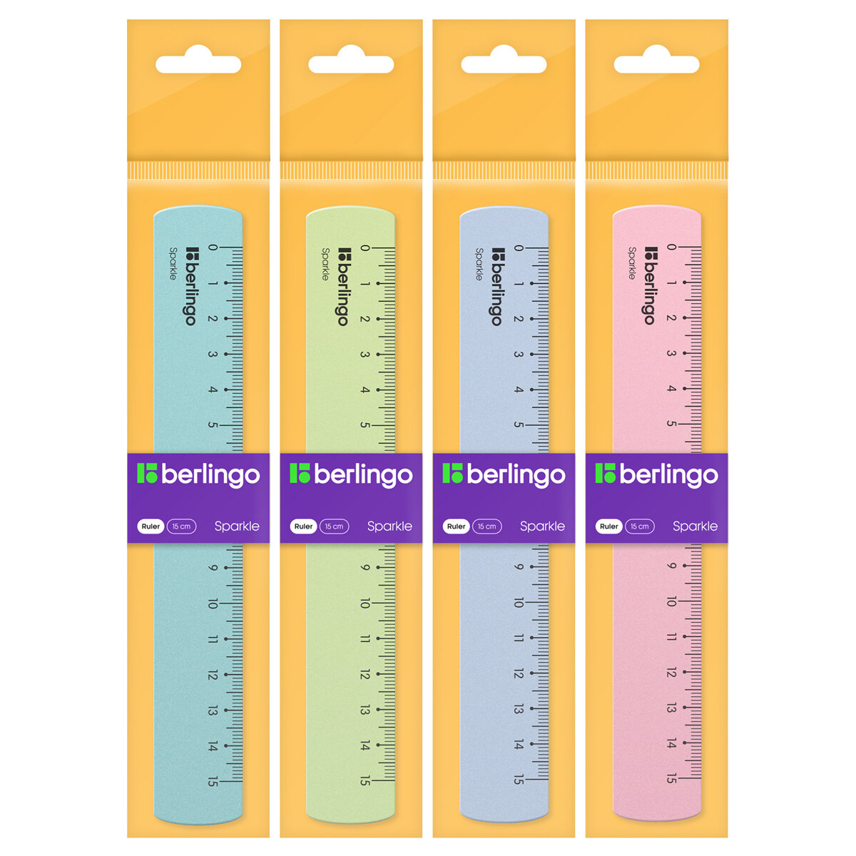 Комплект 12 шт, Линейка 15см Berlingo "Sparkle", алюминиевая, ассорти, европодвес