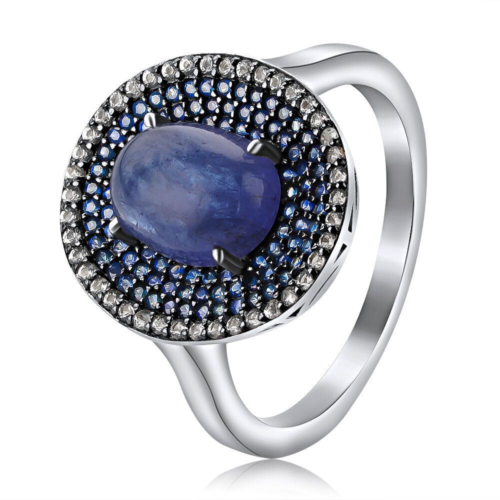 Кольцо, серебро, 925 проба, топаз, танзанит, сапфир