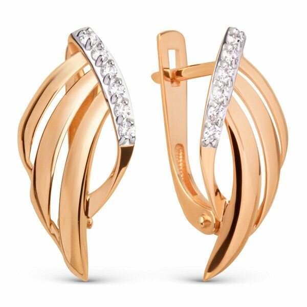 Серьги красное золото, 375 проба, фианит