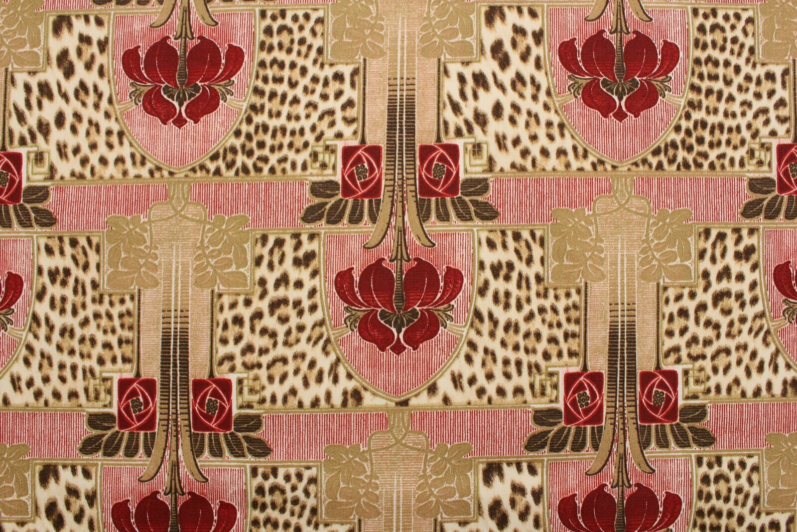 Ткань Хлопок песочный хищный узор с бордово-винными цветами, ш150см, 0,5 м