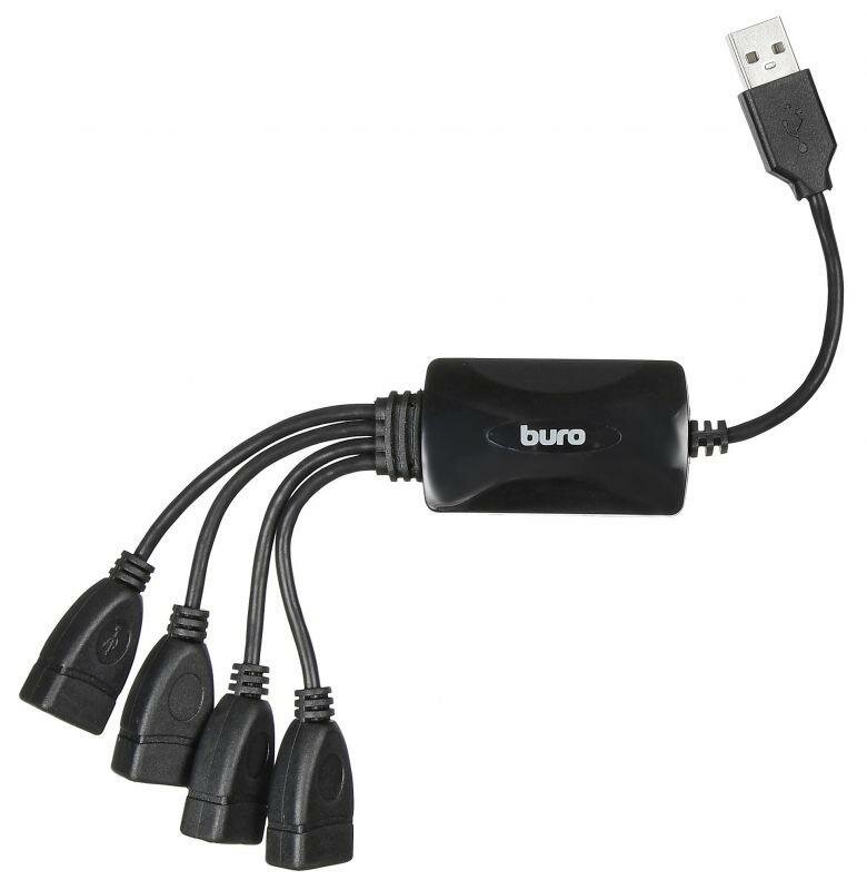 Разветвитель USB 2.0 Buro BU-HUB4-0.3-U2.0-Splitter, черный