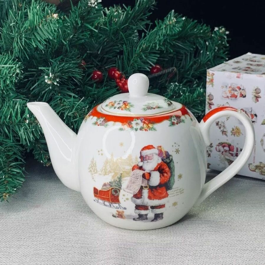 Чайник заварочный фарфоровый 850 мл Lenardi Новый год, заварник для чая фарфор