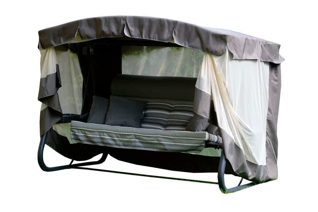 Качели садовые 4-х местные Мебельторг Александрия Каркас серый/Серый рис. полоска