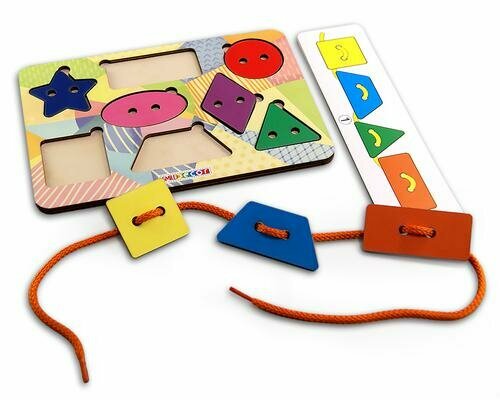 Smile Decor Шнуровка Геометрические фигуры (дерево) (от 3 лет) П625, (ИП Монжаев С. М.)