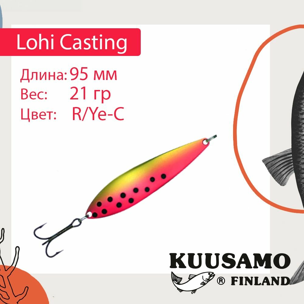 Блесна для рыбалки Kuusamo Lohi Casting 95/21 R/Ye-C (колеблющаяся)
