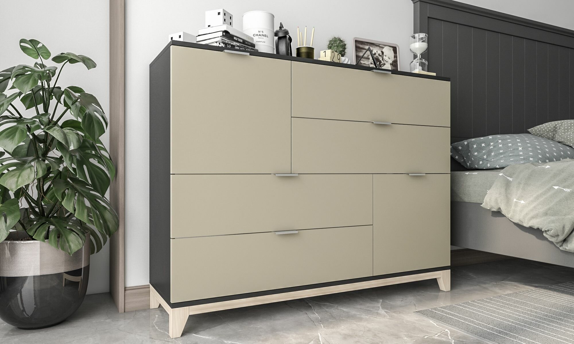 Комод с выдвижными ящиками "Хельга 25" МДФ 130х100х40 Черный / Айрон