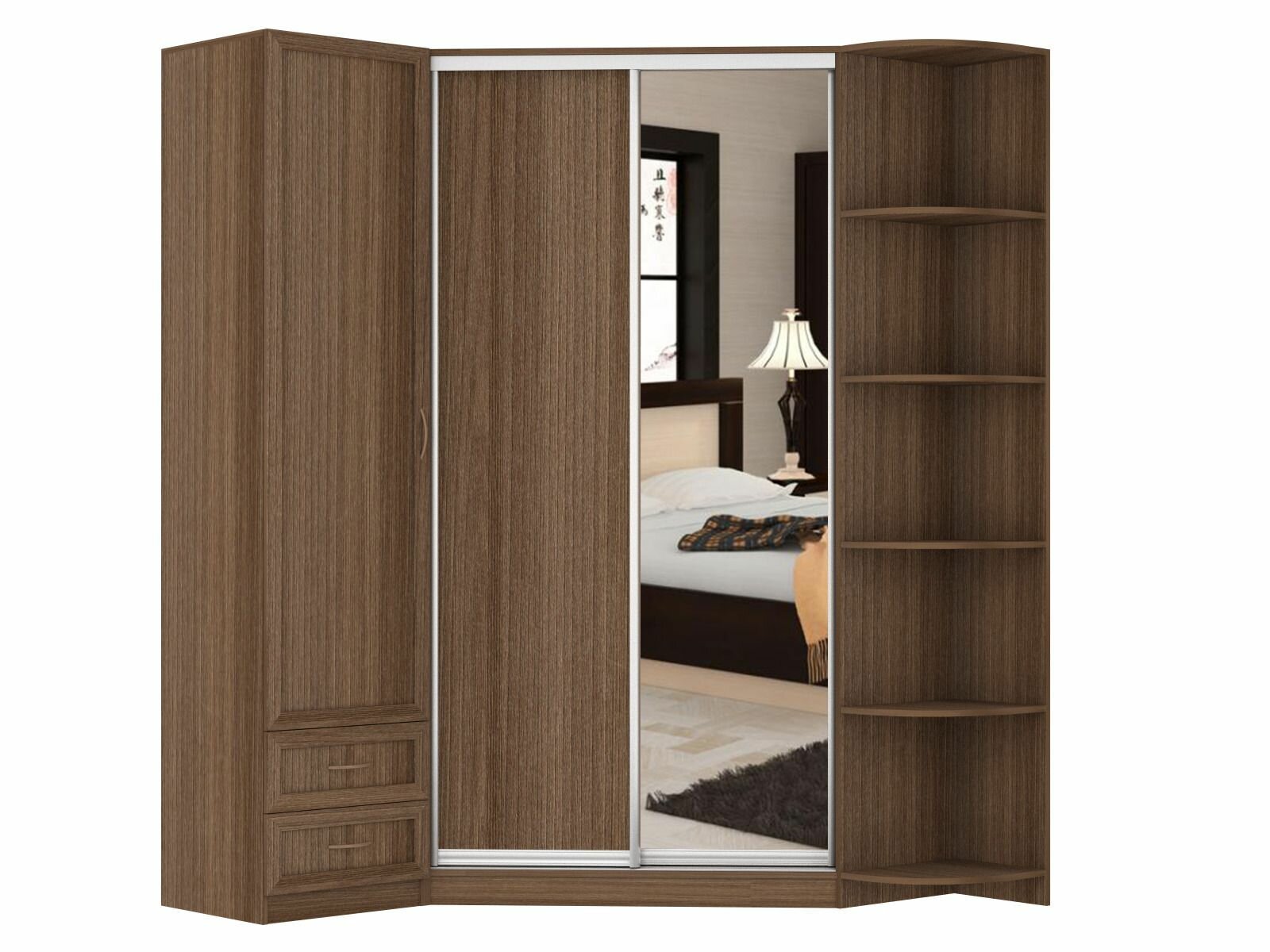 Шкаф угловой для одежды "Наполеон 3.1" 150/140х220х45, ясень шимо темный