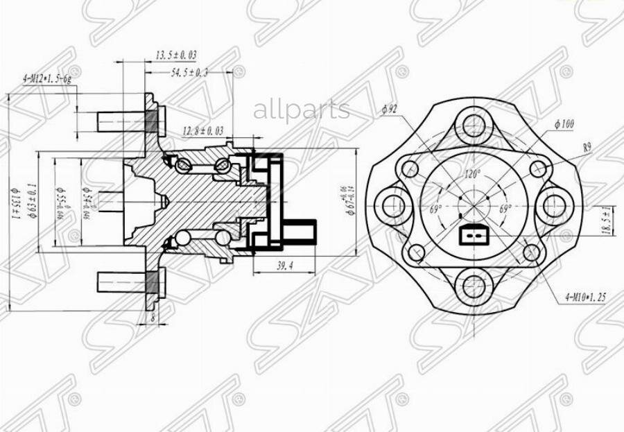 SAT ST-42450-0D030 Ступичный узел задн. TOYOTA VITZ/PLATZ/FUN CARGO/IST 99-05 (c ABS)