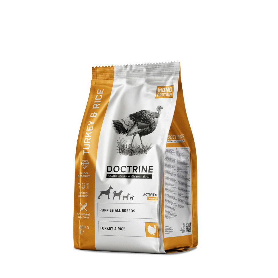 Doctrine полнорационный сухой корм для щенков всех пород, с индейкой и рисом - 800 г