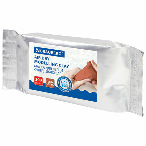 Паста (масса) для моделирования и лепки BRAUBERG, самозатвердевающая, 200 г, терракотовая, высшее качество, 224442