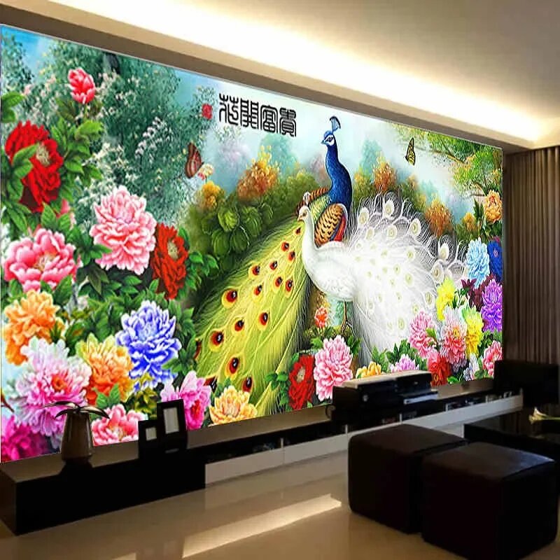 Набор для вышивки крестом QIANZEHUI Павлин Пион 11CT 150X64CM Cotton