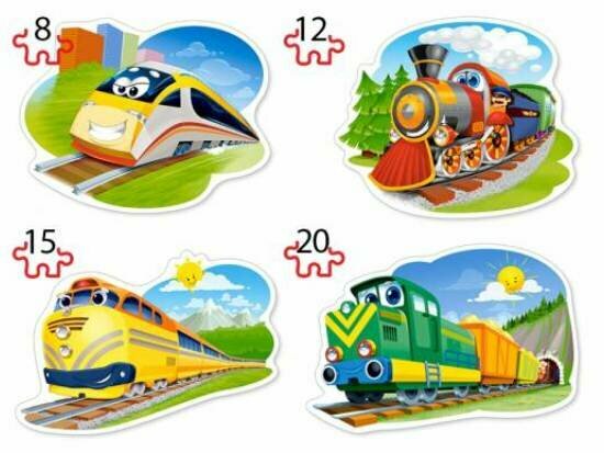 Пазлы 4в1 "Забавные паровозики" 8*12*15*20 элементов, 1 штука