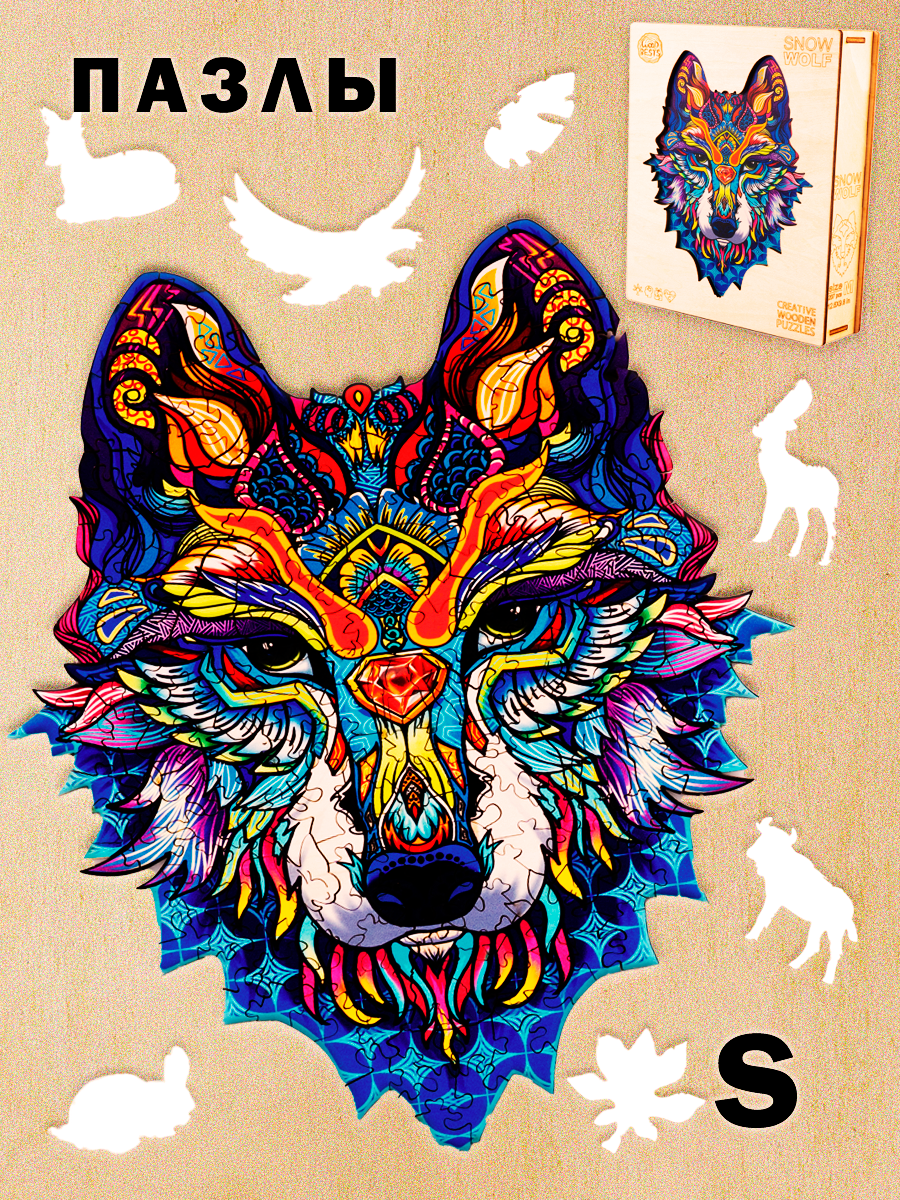 Деревянный 3D пазл Woodbests 6115-WP "Снежный Волк" / размер S