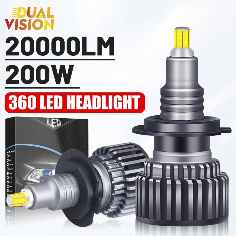 Dualvision 200 лм 360 Вт H7 лампы головного света 9012 Автомобильная фара H1 светодиодный H11 9005 HIR2 H8 H9 9006 HB3 HB4 CSP чип Противотуманные фары Mini 12 В H7