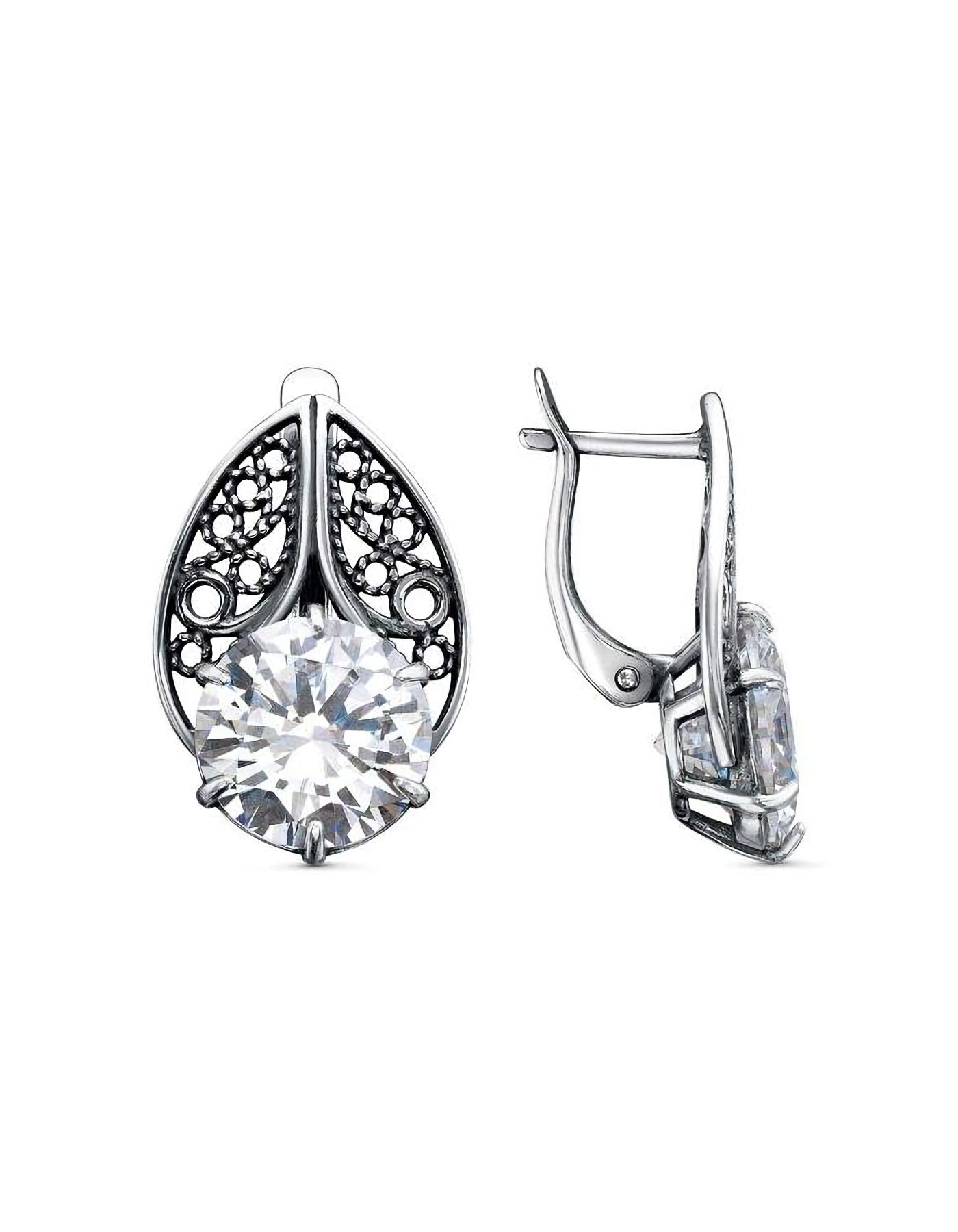 Серьги, серебро, 925 проба, чернение, фианит