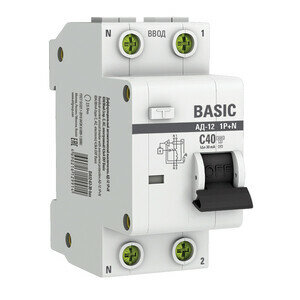 Автомат дифференциальный EKF Basic АД-12 40А 30 мА 1P+N тип АС 4,5 кА (DA12-40-30-bas)