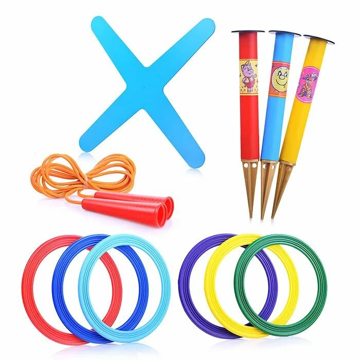 Игровой набор 3 в 1 "Лето в движении" (мини) - кольцеброс для игры на улице (3 стойки, 6 колец)