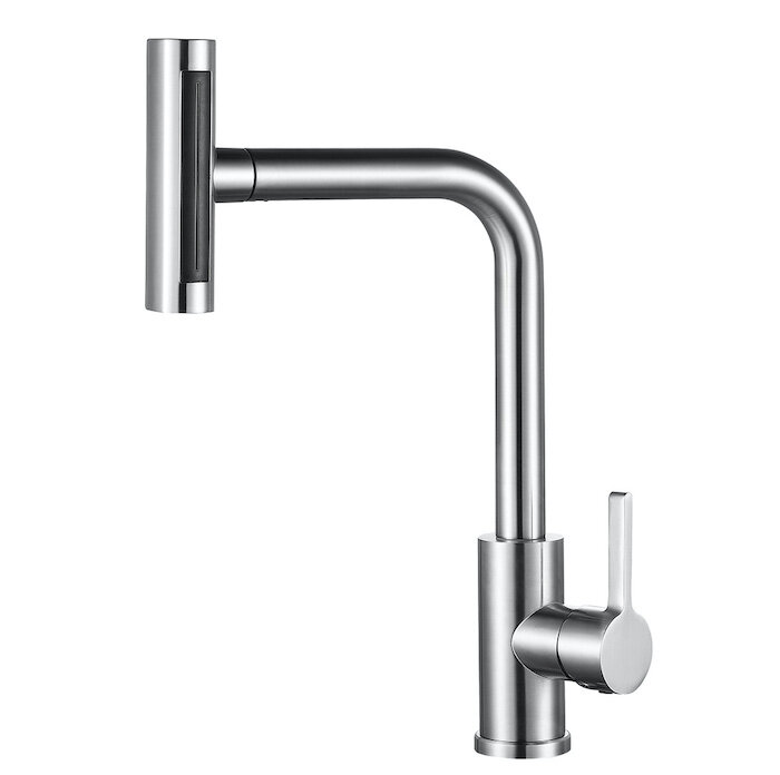 Смеситель для кухни ZORG Steel Hammer (SH 093 INOX), с выдвижным изливом, сталь