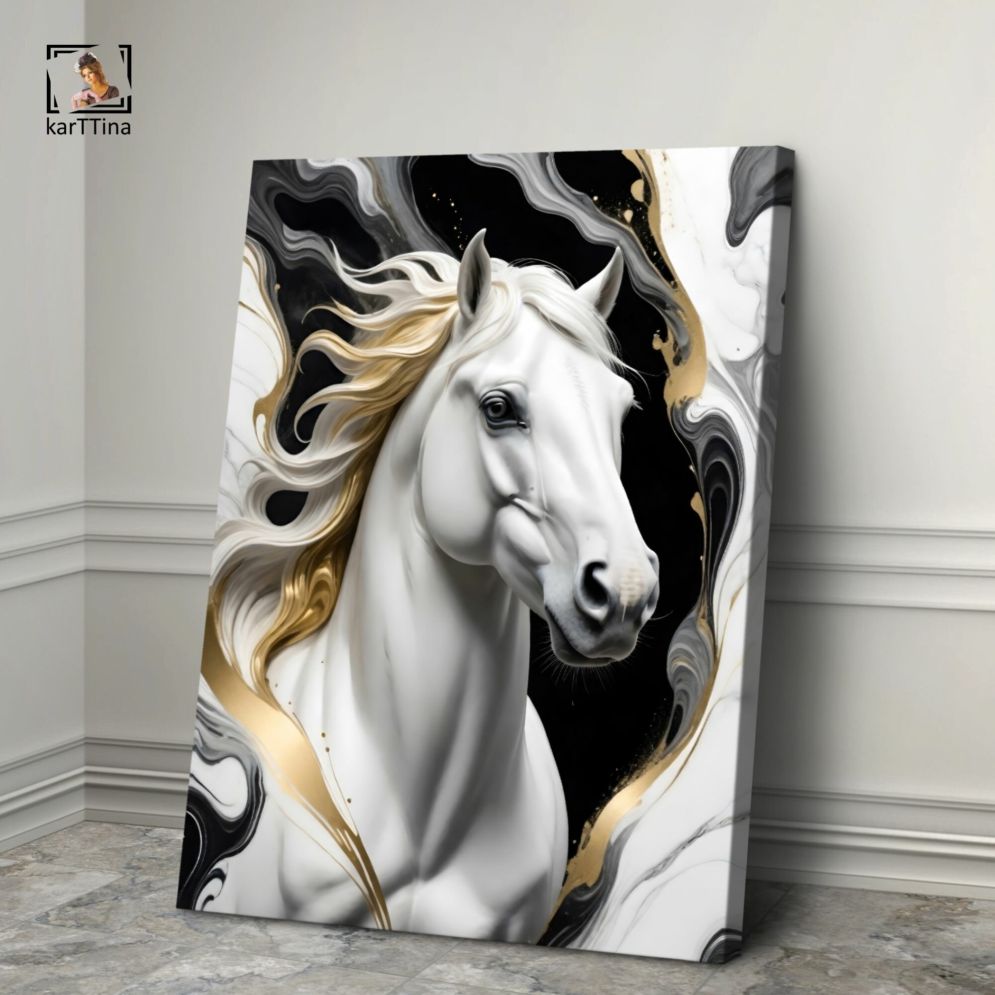 Картина на стену, интерьерная "Белая лошадь" 50х70 см