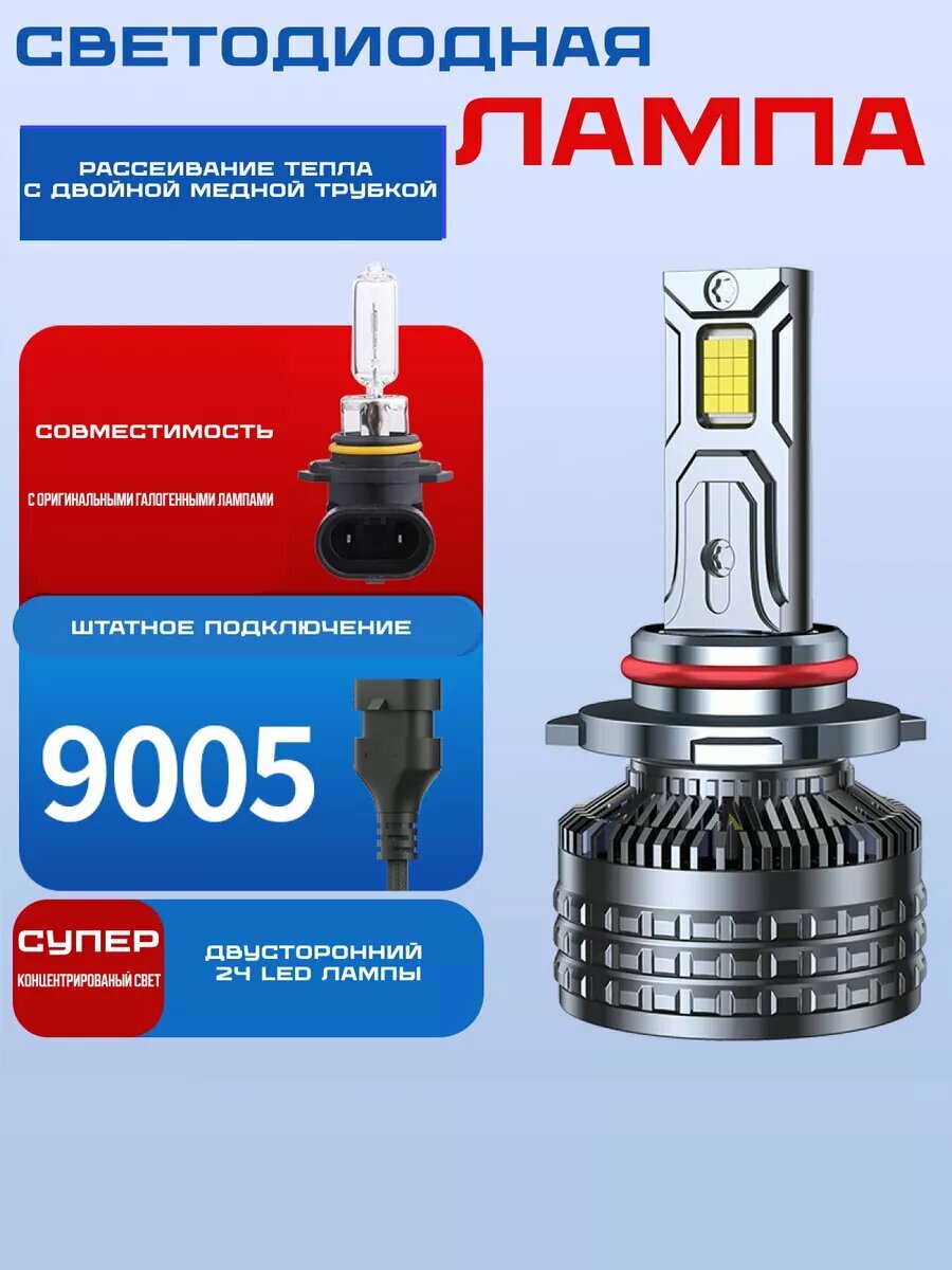 Лед LED лампы E5 9005 120W 2 шт, светодиодные, подходят для ближнего света