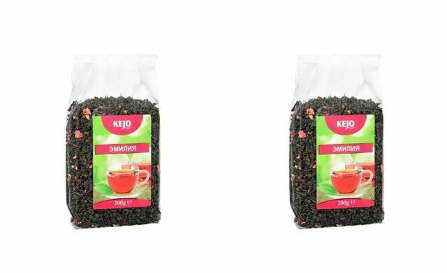 Kejofoods Чай Эмилия, черный, с лепестками розы и кусочками клубники, 200 гр, 2 уп