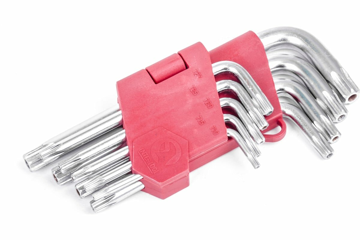 INTERTOOL Набор Г-образных ключей TORX с отверстием 9шт, Т10-Т50, Cr-V HT-0604