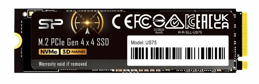2 ТБ SSD M.2 накопитель Silicon Power US75 SP02KGBP44US7505(SP02KGBP44US7505) - PCI-E 4.0, чтение - 7000 Мб/с, запись - 6500 Мб/с, 3D NAND