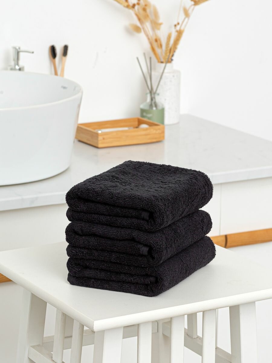 Набор махровых полотенец SANDAL "оптима" 40*70 см, цвет - черный, плотность 400 гр. - 3 шт.