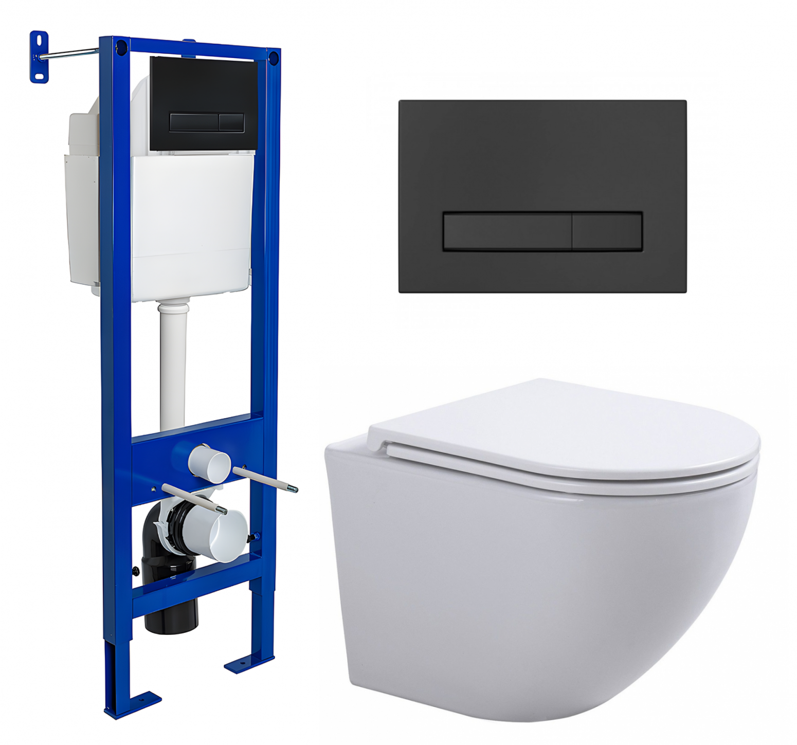 Комплект 3 в 1 инсталляция Berges Wasserhaus Atom Line 410 + Подвесной унитаз SinteSi EVI + кнопка черная