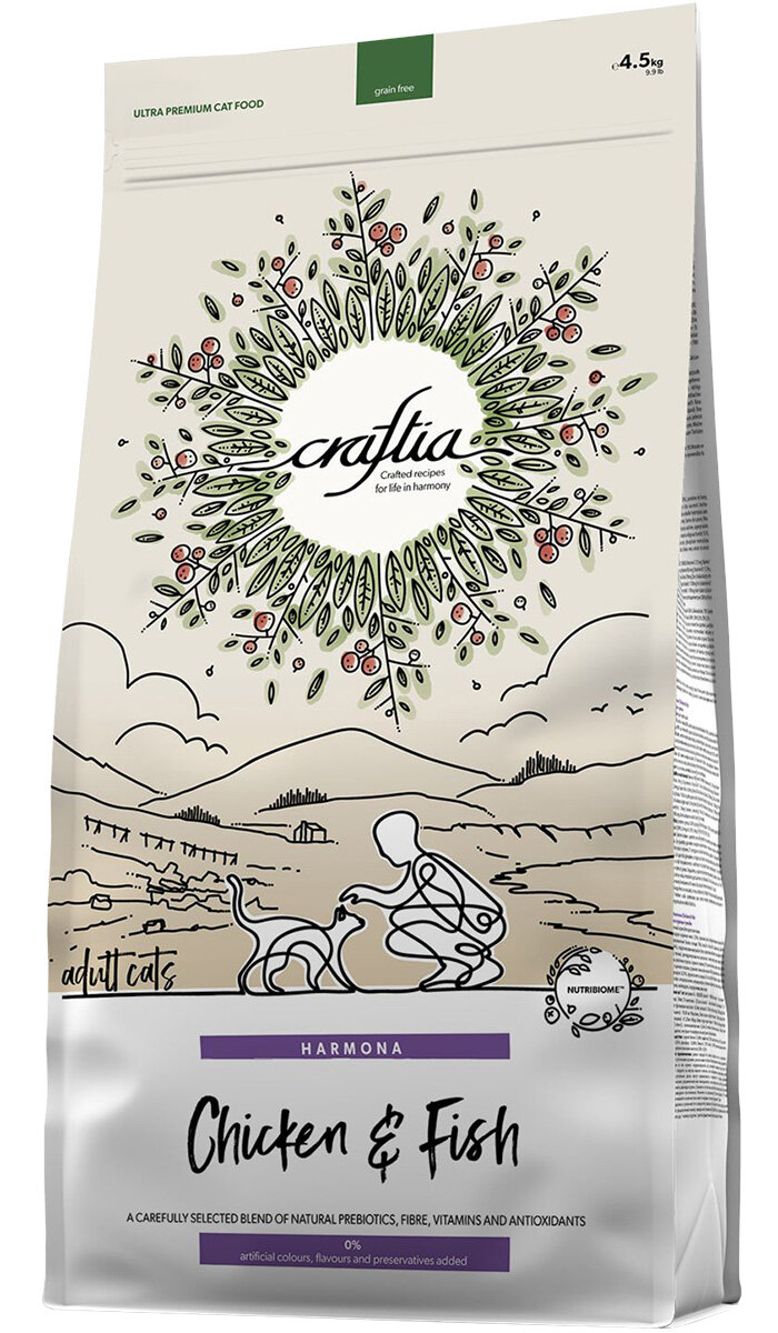 CRAFTIA HARMONA GRAIN FREE ADULT CAT CHICKEN & FISH беззерновой для взрослых кошек c курицей и рыбой (4,5 кг)