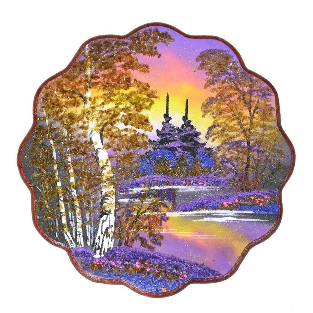 Картина с рисунком из камня осенний вечер ромашка 31,5*31,5см, 540г