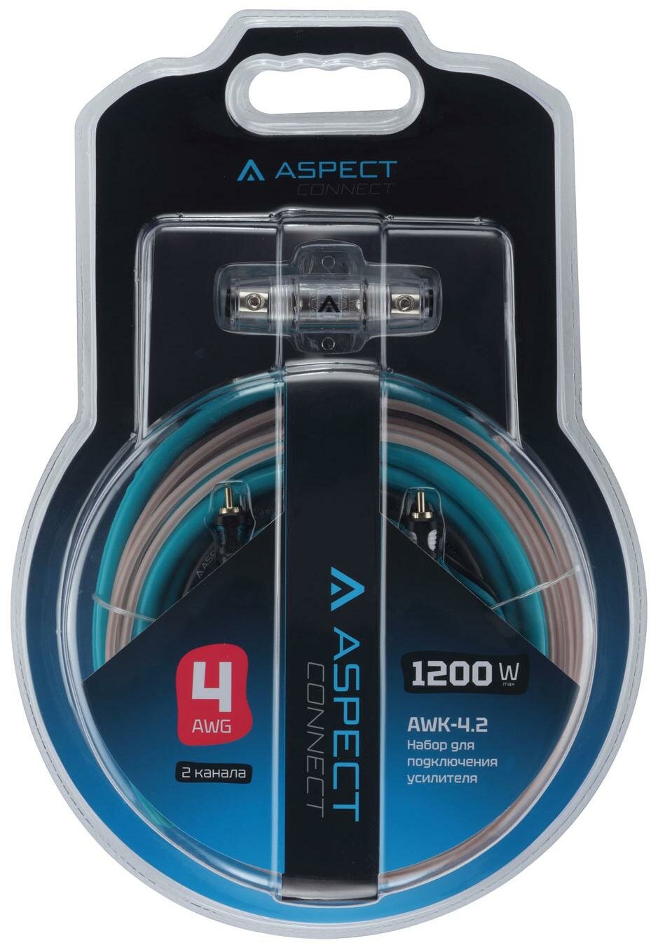Набор для подключения двухканального усилителя Aspect AWK-4.2, 4AWG, miniANL 80А, омедненный алюминий (ССА)