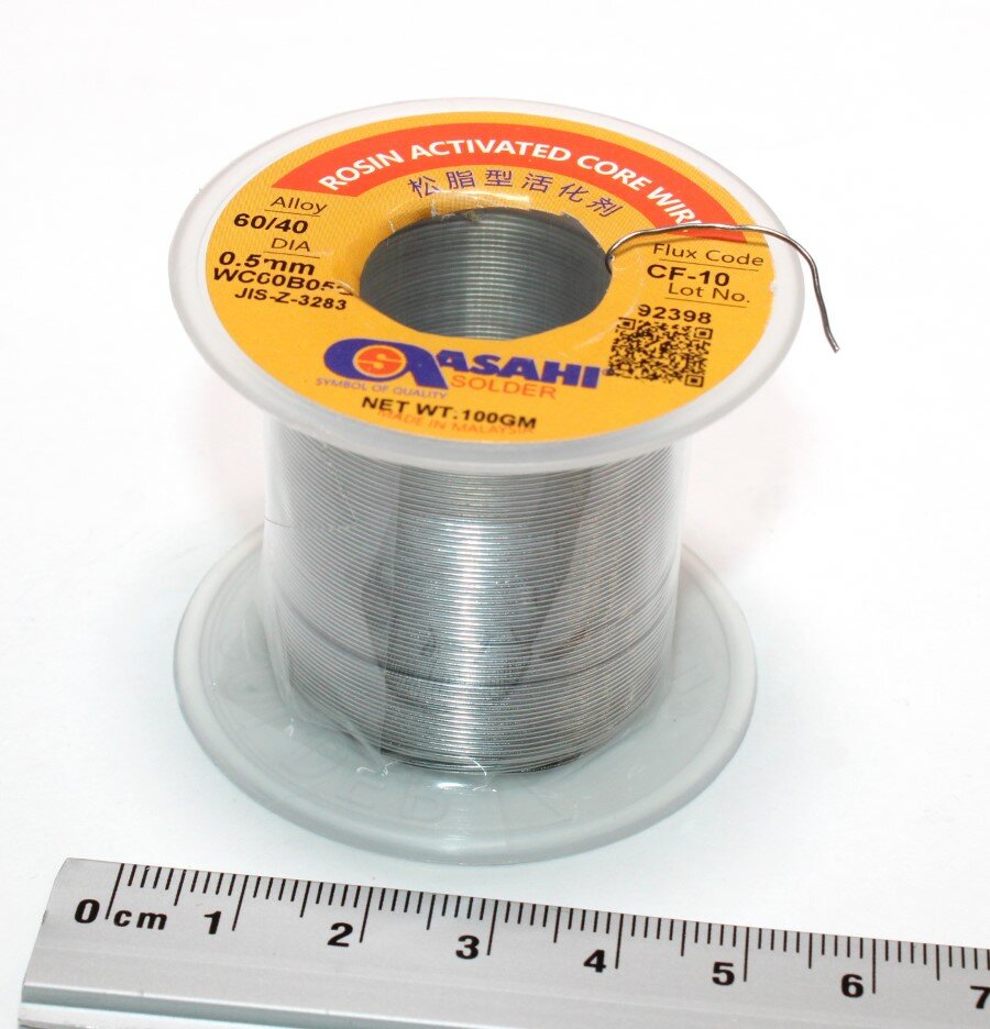 Припой ASAHI Sn60/Pb40 d0,5 mm с канифолью CF10 100 гр.