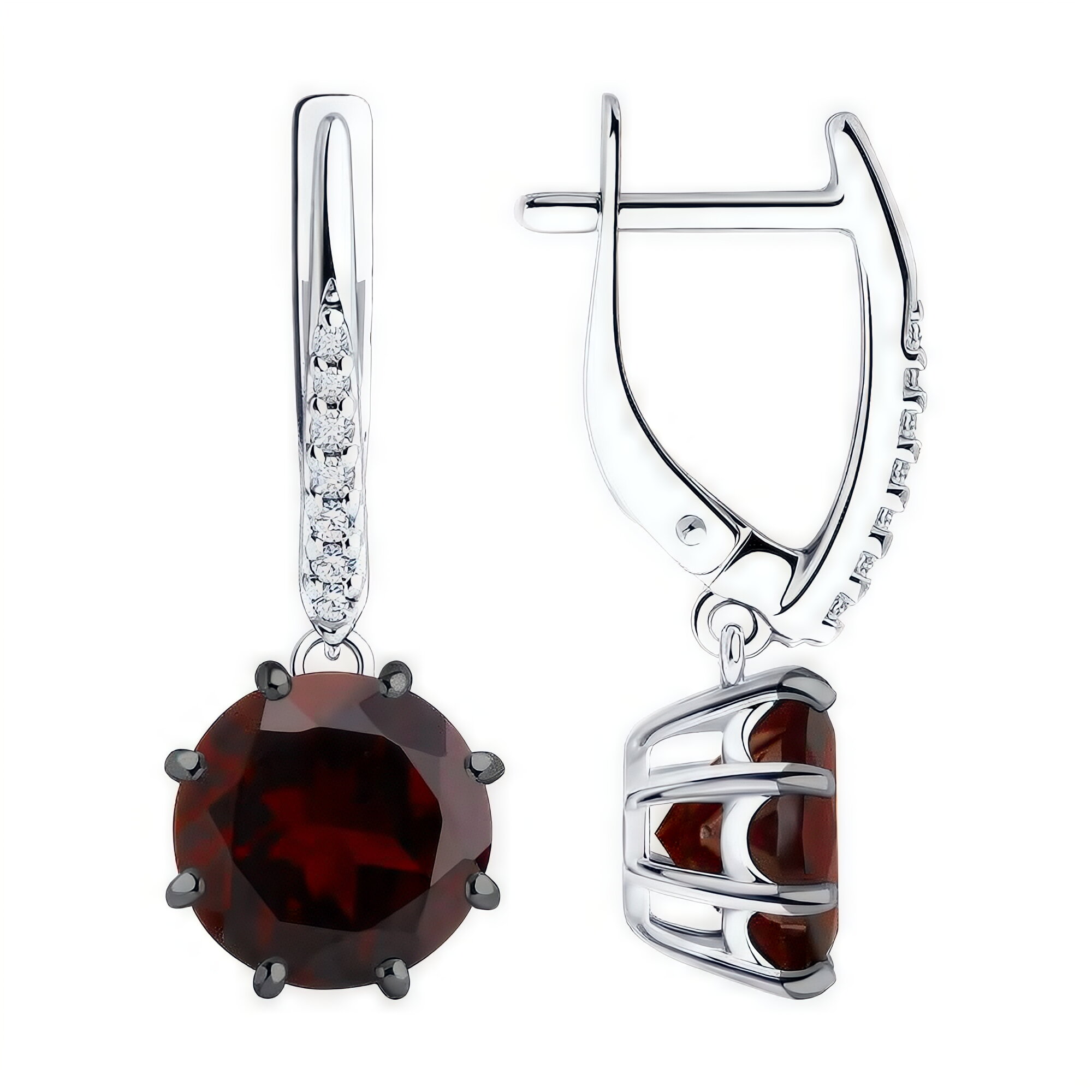 Серьги, серебро, 925 проба, родирование, фианит, гранат