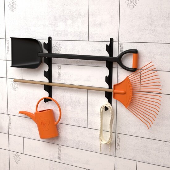 Держатель для хранения садового инвентаря Embodiment на пять предметов, настенный, черный