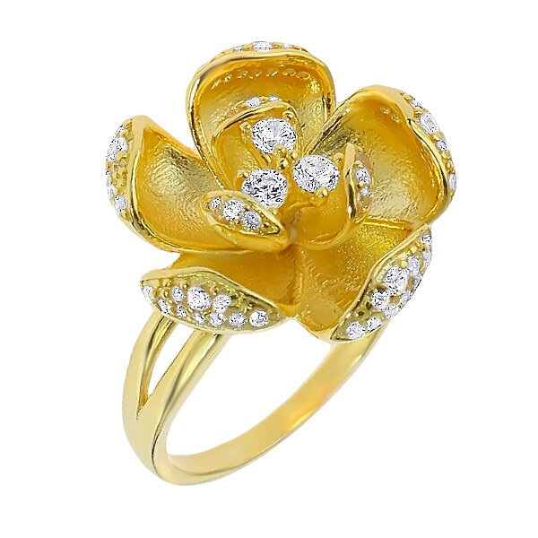 Кольцо тонкое, серебро, 925 проба, золочение, фианит