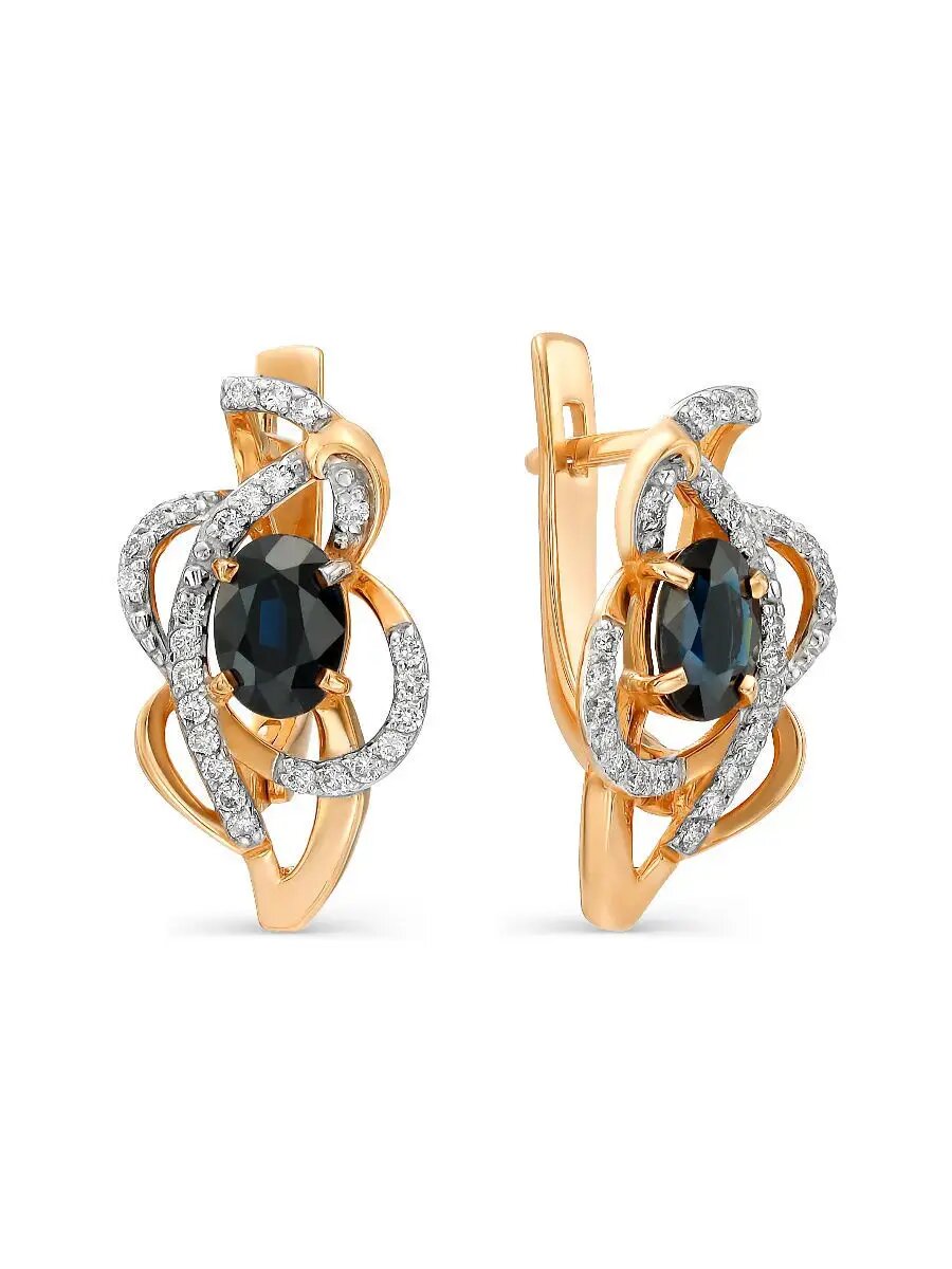Серьги, красное золото, 585 проба, бриллиант, сапфир