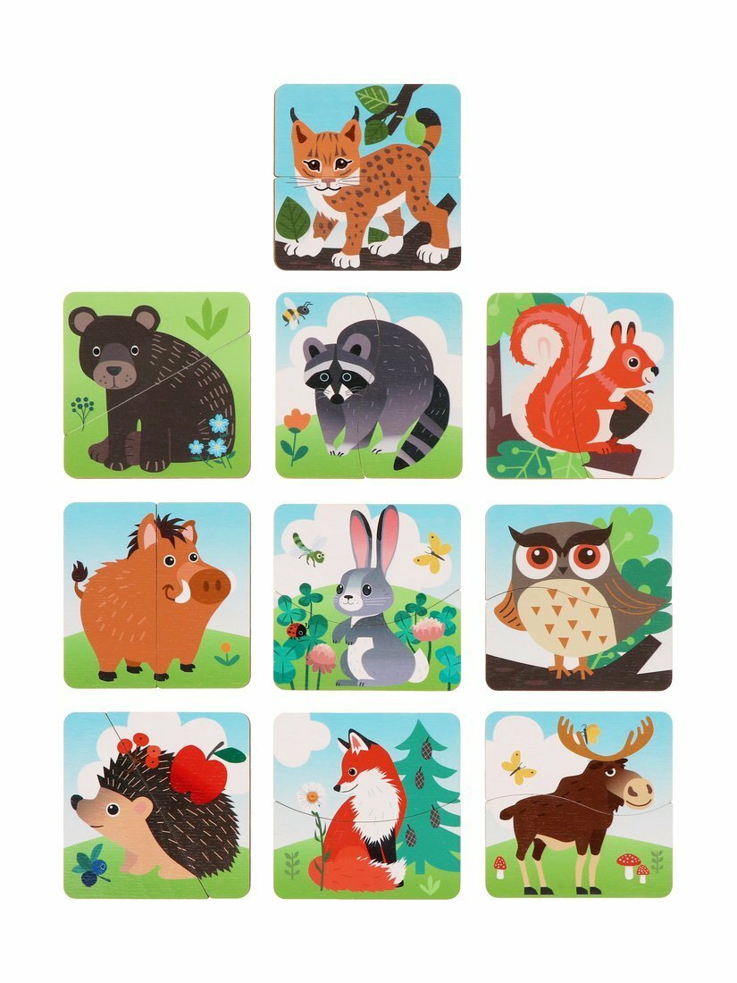 Пазлы "Кто живет в лесу?", картинки-половинки, 10 пазлов Mapacha 962519