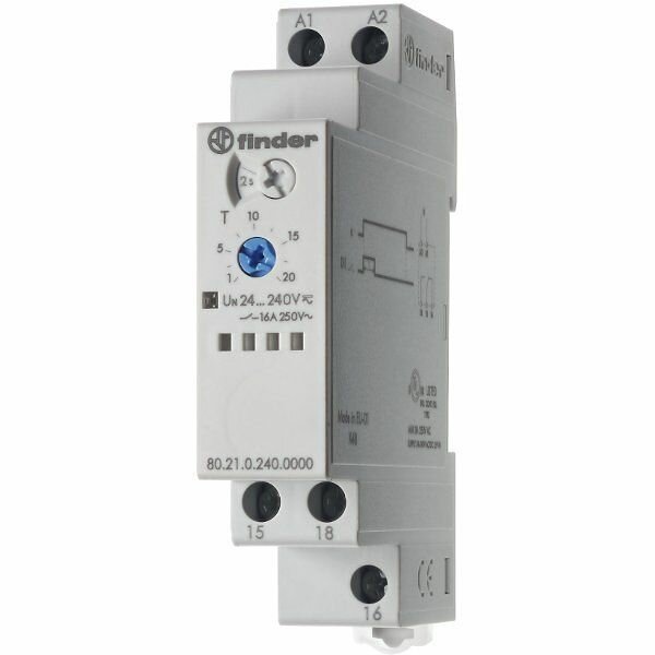80.21.0.240.0000 802102400000 Модульное реле времени - импульс при включении (DI); 1 перекидной контакт 16А (/ 24-240В AC/DC)