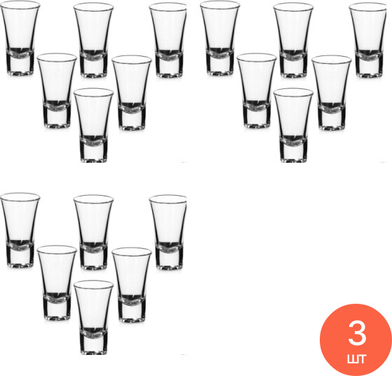 Набор стопок Pasabahce / Пашабахче BOSTON SHOTS прозрачное стекло 60мл, в упаковке 6шт. / рюмки (комплект из 3 шт)
