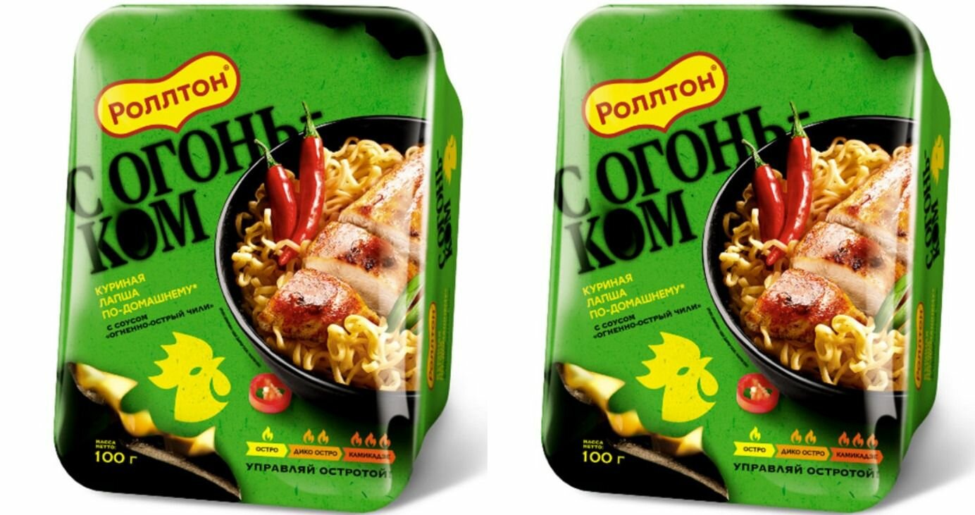 Роллтон Лапша быстрого приготовления курица огненно-острая чили, 100 г, 2 шт