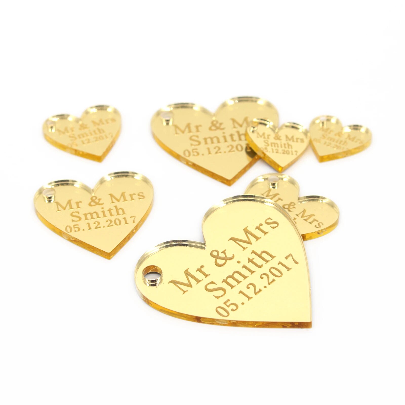 Акриловые сердечки Mr & Mrs Smith 05.12.2017, 2.5 см, Gold With A Hole
