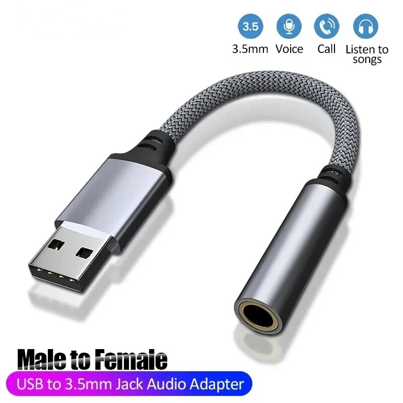 3,5 мм гнездо USB Внешняя звуковая карта Аудиоадаптер для наушников Микрофон Звуковой адаптер для ПК Ноутбук USB-кабель 3,5 мм Аудиокабель